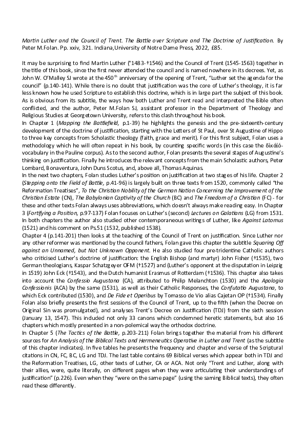 (DOC) Martin Luther and the Council of Trent. The Battle over Scripture ...