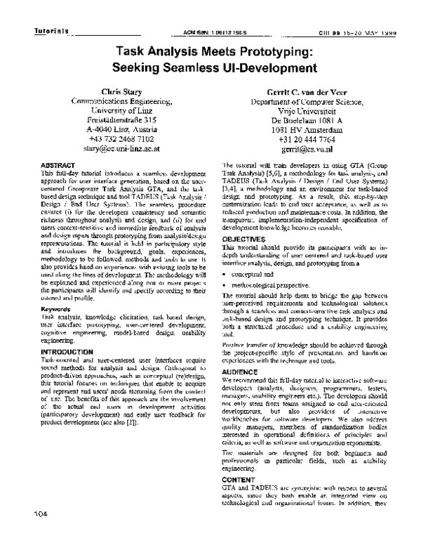 (PDF) Integrating Task Analysis and Prototyping for UI Design