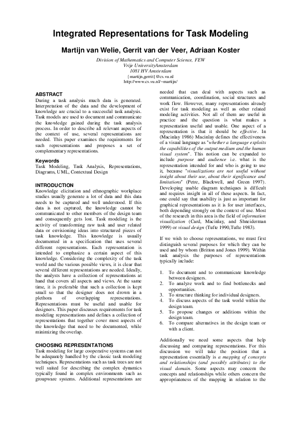 (PDF) Integrated representations for task modeling