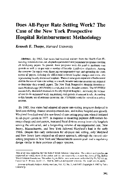 (PDF) Does All-Payer Rate Setting Work? The Case of the New York ...