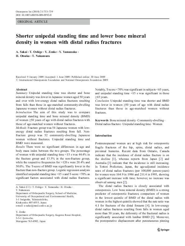 (PDF) Shorter unipedal standing time and lower bone mineral density in ...