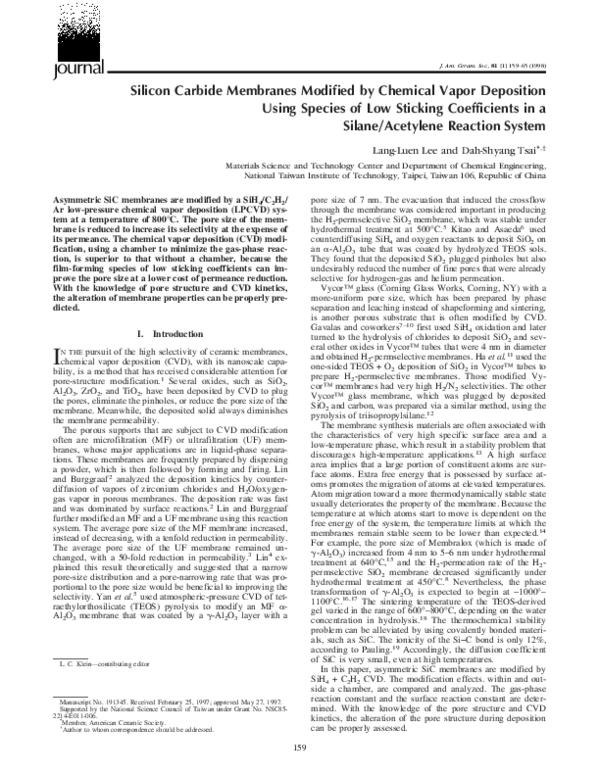 (PDF) Silicon Carbide Membranes Modified by Chemical Vapor Deposition Using Species of Low ...