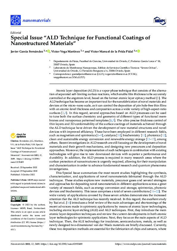 (PDF) Special Issue “ALD Technique for Functional Coatings of Nanostructured Materials”