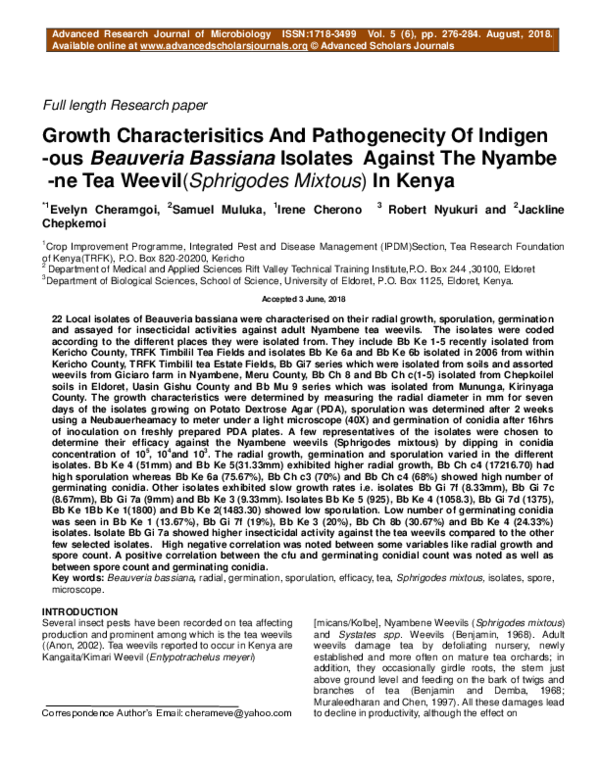 (PDF) Growth Characterisitics And Pathogenecity Of Indigen -ous ...