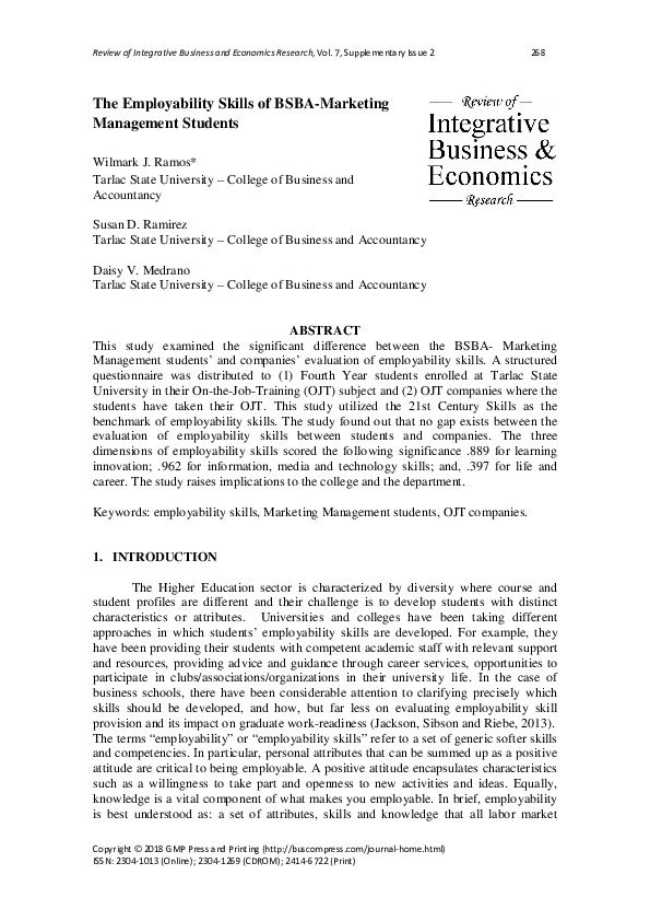 (PDF) The Employability Skills of BSBA-Marketing Management Students