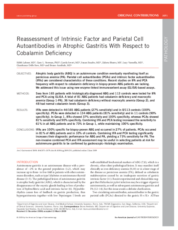 (PDF) Reassessment of Intrinsic Factor and Parietal Cell Autoantibodies ...