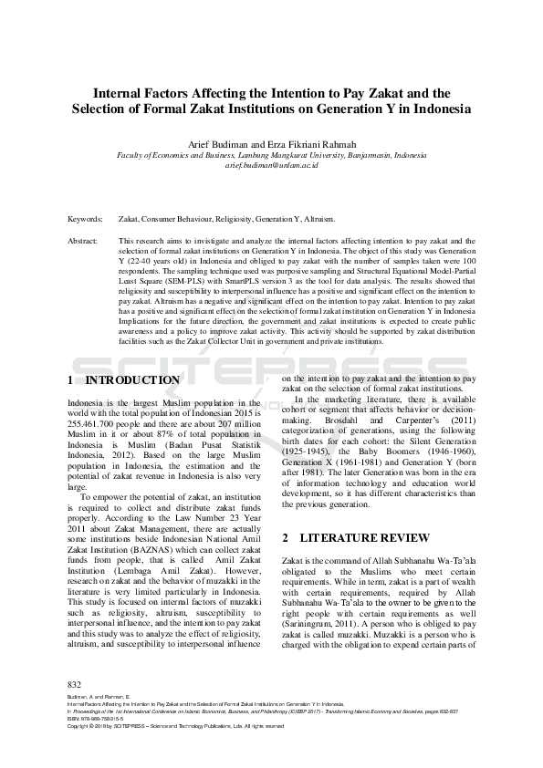 Pdf Internal Factors Affecting The Intention To Pay Zakat And The