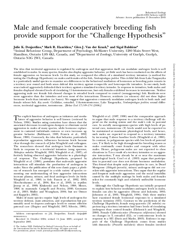 (PDF) Male and female cooperatively breeding fish provide support for ...