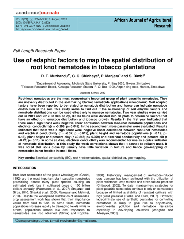 (PDF) Use of edaphic factors to map the spatial distribution of root knot nematodes in tobacco ...