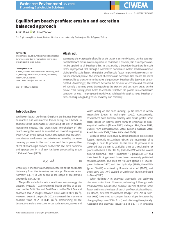 (PDF) Equilibrium beach profiles: erosion and accretion balanced approach
