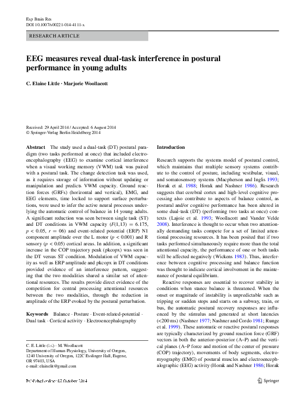 (PDF) EEG measures reveal dual-task interference in postural ...