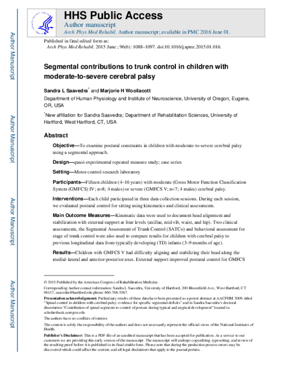(PDF) Segmental Contributions to Trunk Control in Children With ...