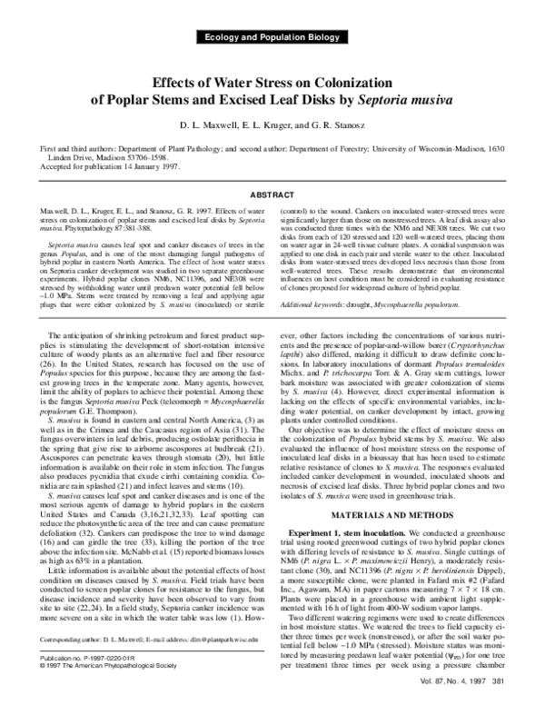 (PDF) Effects of Water Stress on Colonization of Poplar Stems and ...