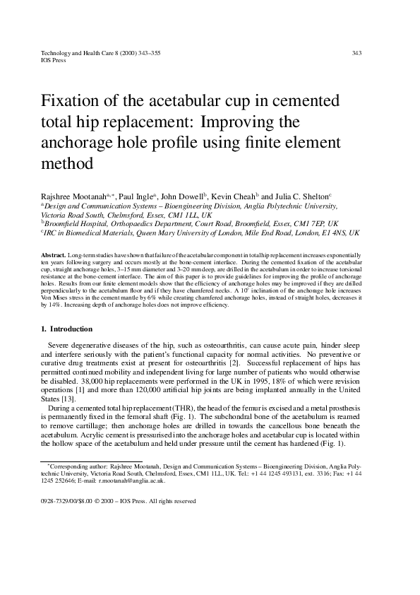 (PDF) Fixation of the acetabular cup in cemented total hip replacement: Improving the anchorage ...