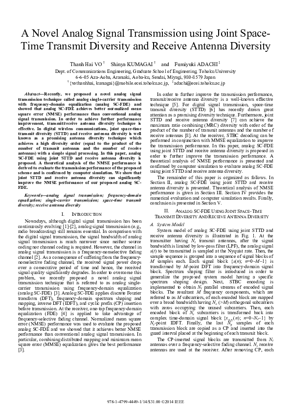 Pdf A Novel Analog Signal Transmission Using Joint Space Time