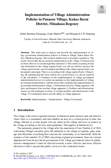 (PDF) Implementation of Village Administration Policies in Panasen ...