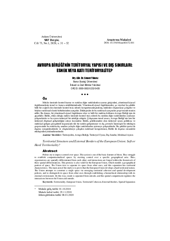 (PDF) Avrupa Birliği’nin Teritoryal Yapısı ve Dış Sınırları: Esnek veya ...