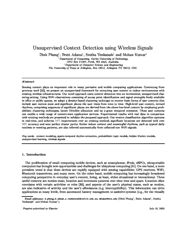 Pdf Unsupervised Context Detection Using Wireless Signals
