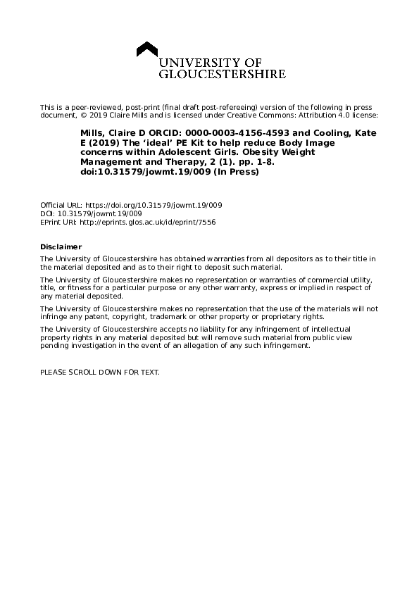 (PDF) The ‘ideal’ PE Kit to help reduce Body Image concerns within ...