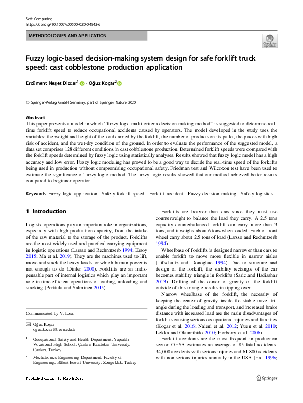 Pdf Fuzzy Logic Based Decision Making System Design For Safe Forklift