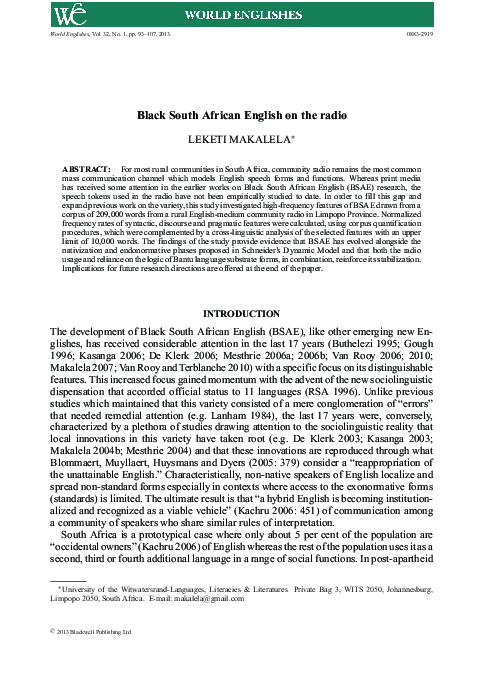 (PDF) Black South African English on the radio