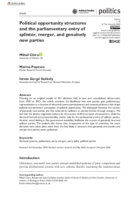 (PDF) Political opportunity structures and the parliamentary entry of ...