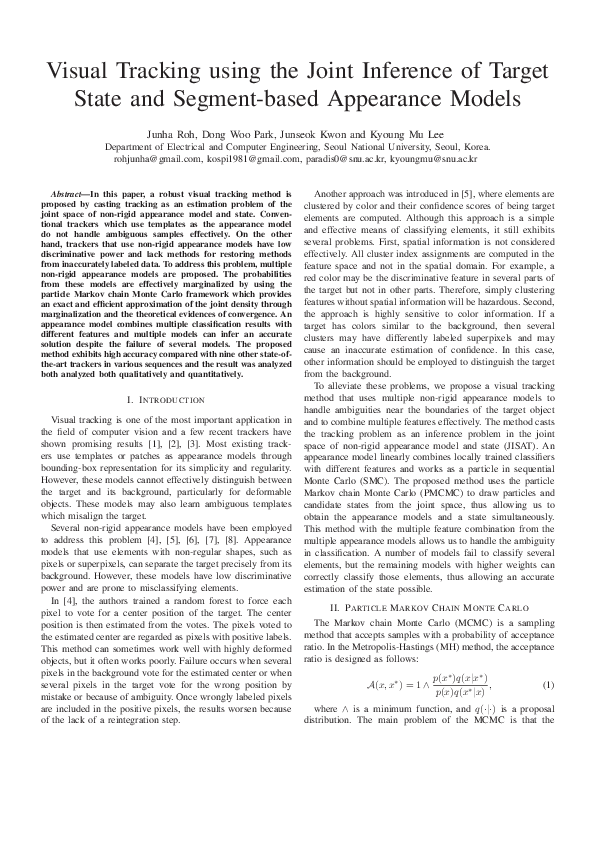 (PDF) Visual tracking using the joint inference of target state and segment-based appearance ...