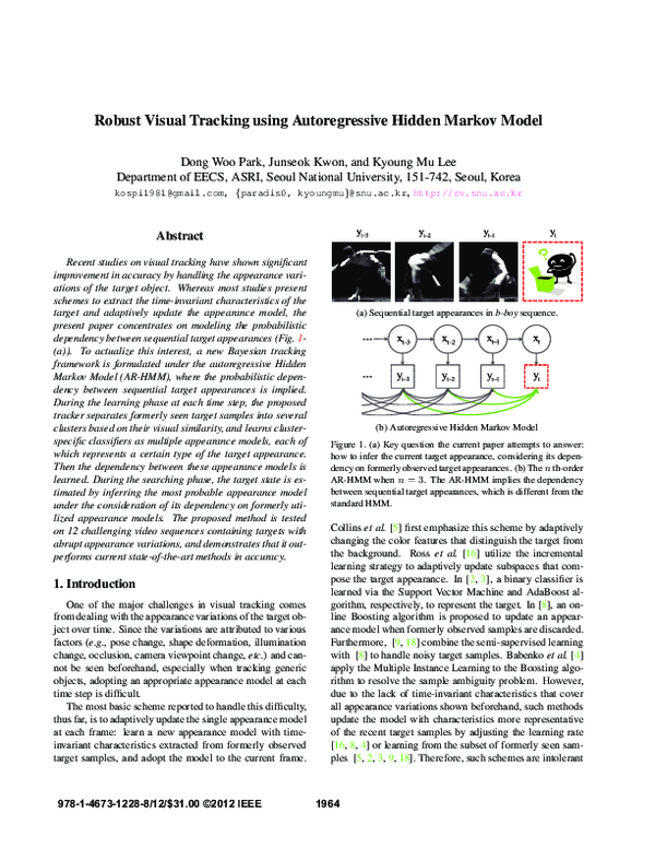 (PDF) Robust visual tracking using autoregressive hidden Markov Model