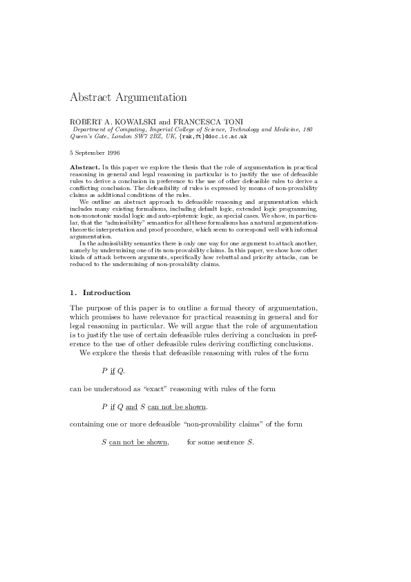 Pdf Assumption Based Argumentation