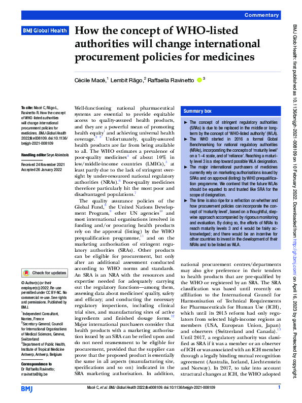 (PDF) How the concept of WHO-listed authorities will change ...