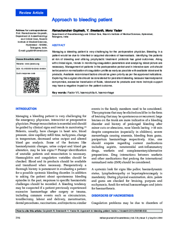 (PDF) Approach to bleeding patient
