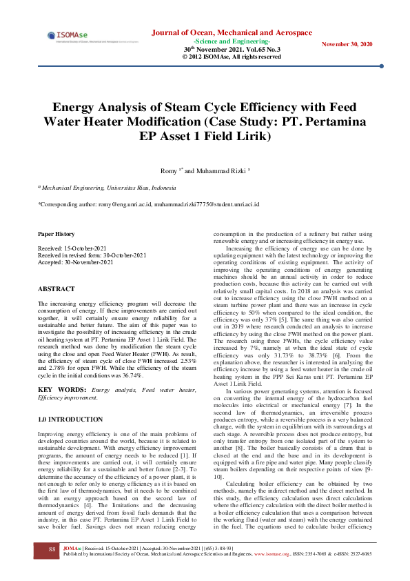 (PDF) Energy Analysis of Steam Cycle Efficiency with Feed Water Heater Modification (Case Study ...