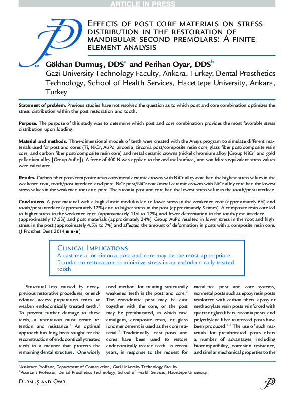 (PDF) Effects of post core materials on stress distribution in the ...