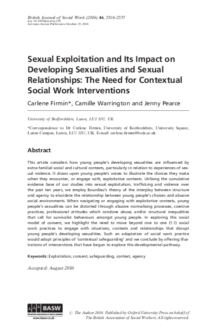 Pdf Sexual Exploitation And Its Impact On Developing Sexualities And