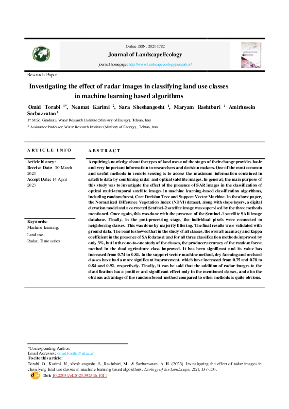 (PDF) Investigating the effect of radar images in classifying land use classes in machine ...