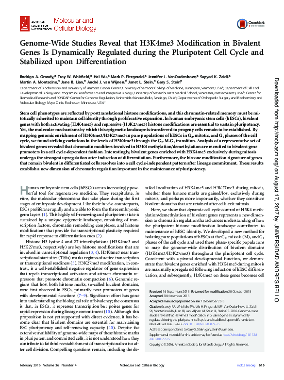 (PDF) Genome-wide Studies Reveal that H3K4me3 Modification in Bivalent ...