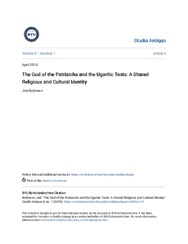 (PDF) The God of the Patriarchs and the Ugaritic Texts: A Shared ...