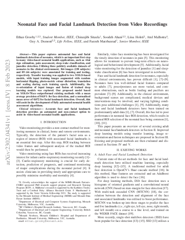 (PDF) Neonatal Face and Facial Landmark Detection from Video Recordings
