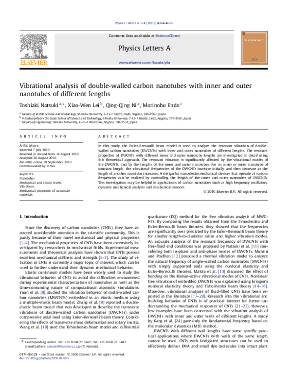 (PDF) Vibrational analysis of double-walled carbon nanotubes with inner and outer nanotubes of ...
