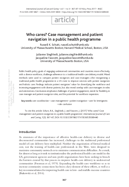 (PDF) Who cares? Case management and patient navigation in a public ...