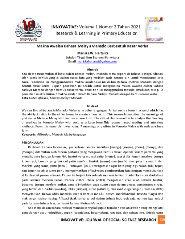 (PDF) Makna Awalan Bahasa Melayu Manado Berbentuk Dasar Verba