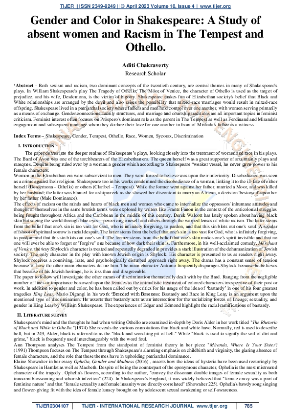 (PDF) Gender and Color in Shakespeare: A Study of absent women and ...