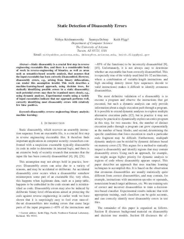 Pdf Static Detection Of Disassembly Errors 5355