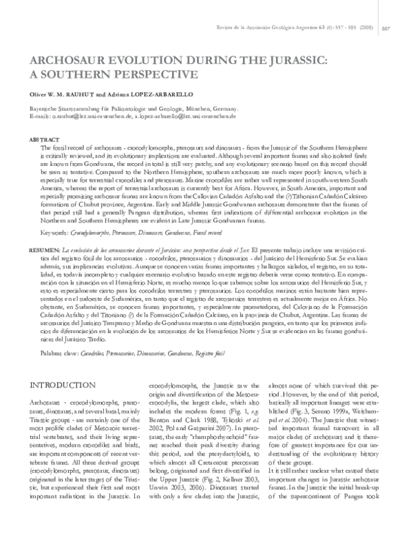 (PDF) Archosaur evolution during the Jurassic: a southern perspective