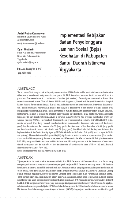 (PDF) Implementasi Kebijakan Badan Penyelenggara Jaminan Sosial (Bpjs) Kesehatan di Kabupaten ...