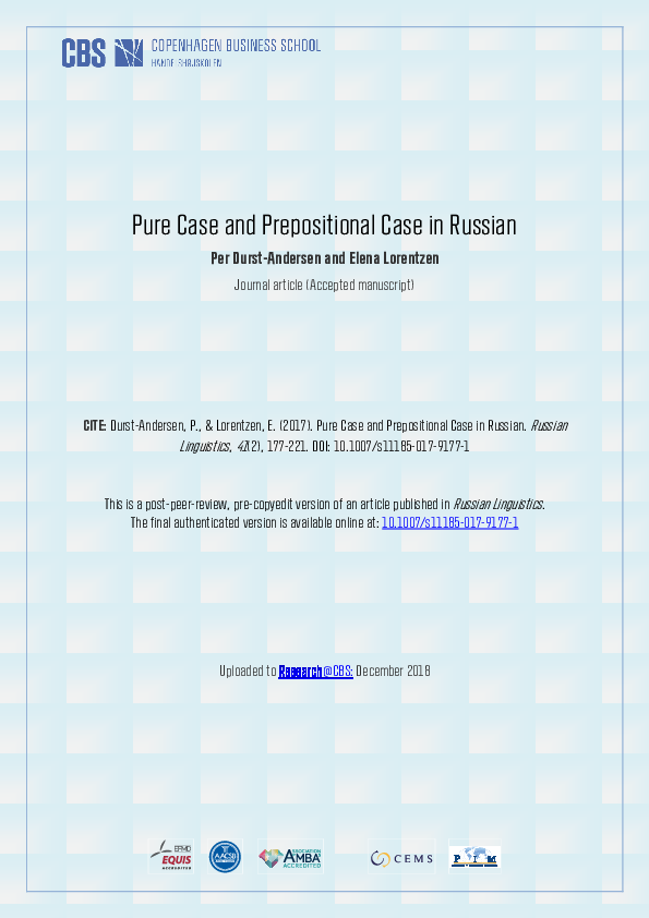 (PDF) Pure case and prepositional case in Russian