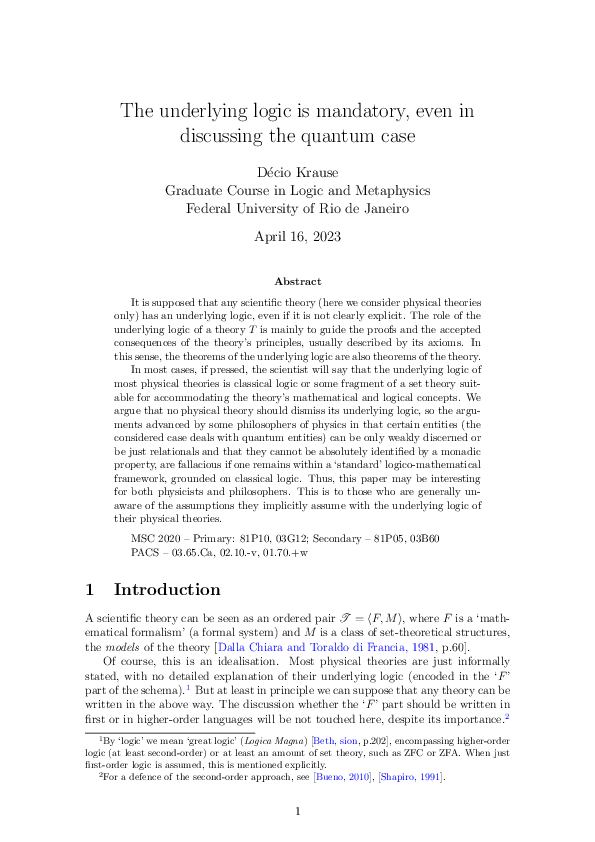(PDF) The underlying logic is mandatory, even in discussing the quantum ...