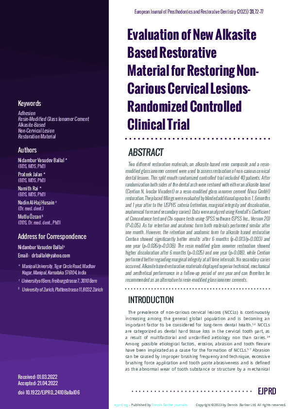 (PDF) Evaluation of New Alkasite Based Restorative Material for ...