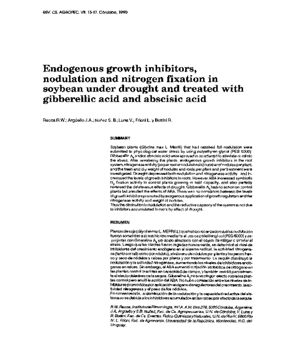 (PDF) Endogenous growth inhibitors,nodulation and nitrogen fixation in ...