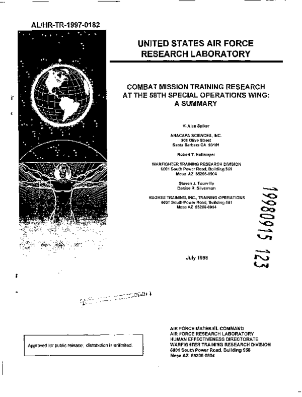 (PDF) Combat mission training research at the 58th special operations ...